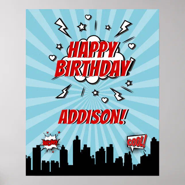 Superhero Comic Birthday Party Poster | Zazzle