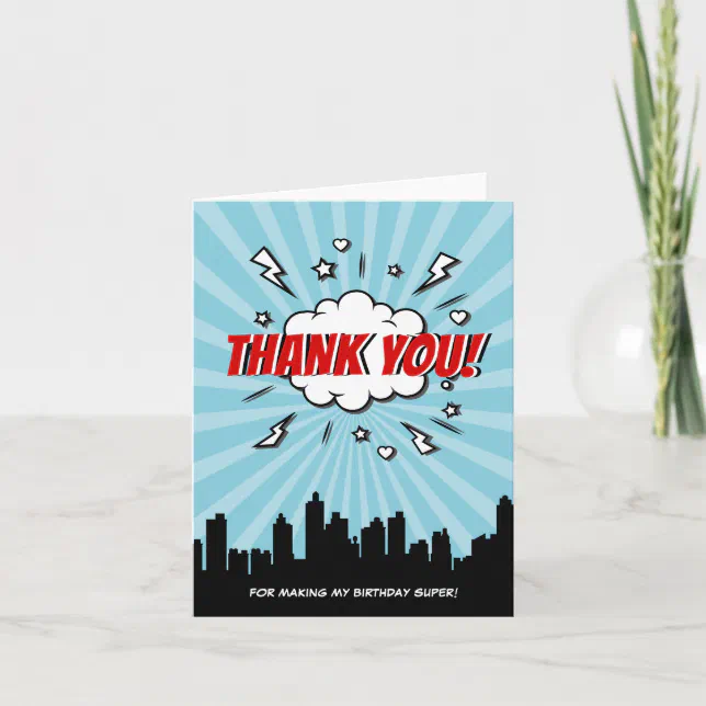 Superhero Comic Birthday Party Thank You Card | Zazzle