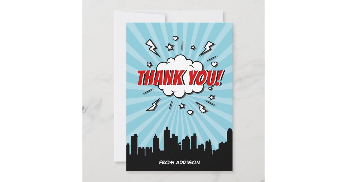 Superhero Comic Birthday Party Thank You Card | Zazzle