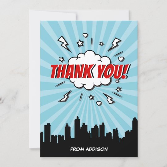 Superhero Comic Birthday Party Thank You Card | Zazzle.com