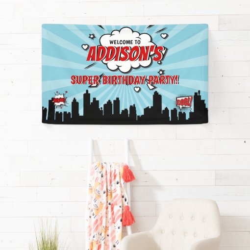 Superhero Comic Birthday Party Welcome Banner | Zazzle