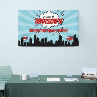 Superhero Comic Birthday Party Welcome Banner | Zazzle