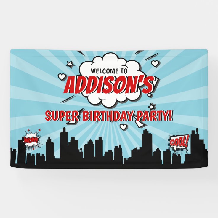Superhero Comic Birthday Party Welcome Banner | Zazzle