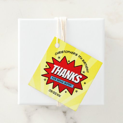 Superhero Comic Book Any Age Birthday Favor Tags | Zazzle