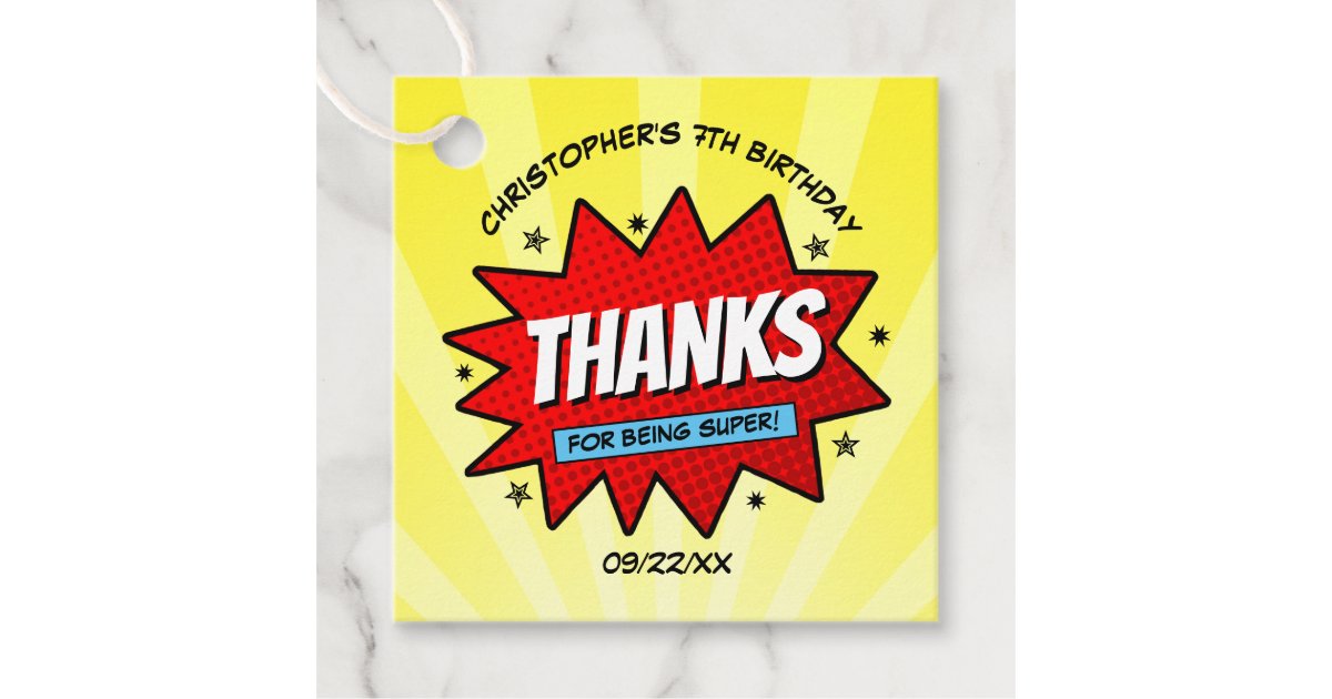 Superhero Comic Book Any Age Birthday Favor Tags | Zazzle