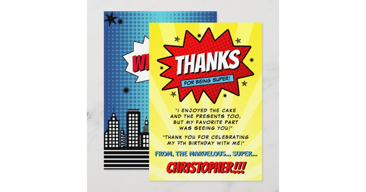 Superhero Comic Book Any Age Birthday Thank You Card | Zazzle