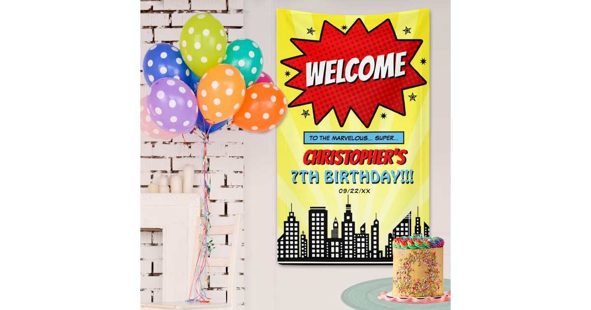 Superhero Comic Book Any Age Birthday Welcome Banner | Zazzle