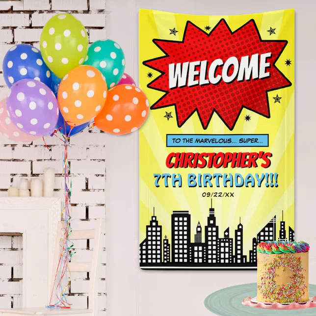 Superhero Comic Book Any Age Birthday Welcome Banner | Zazzle