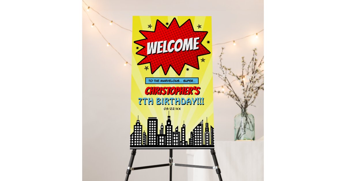Superhero Comic Book Any Age Birthday Welcome Sign | Zazzle