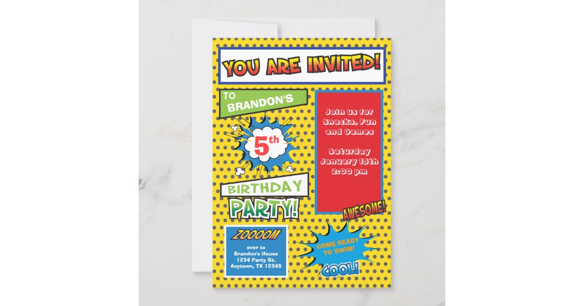 Superhero Comic Book Birthday Invitation | Zazzle