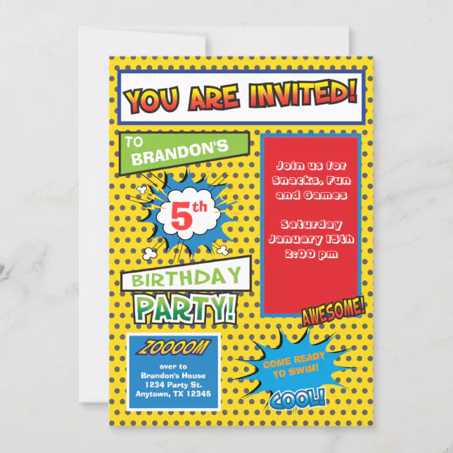 Superhero Comic Book Birthday Invitation | Zazzle
