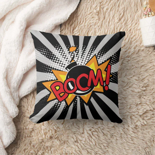 Superhero Comic Book Boom Bomb Cartoon Throw Pillow | Zazzle