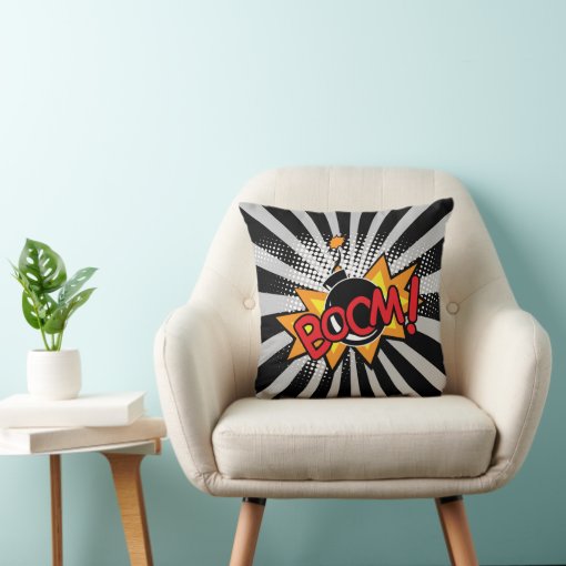 Superhero Comic Book Boom Bomb Cartoon Throw Pillow | Zazzle