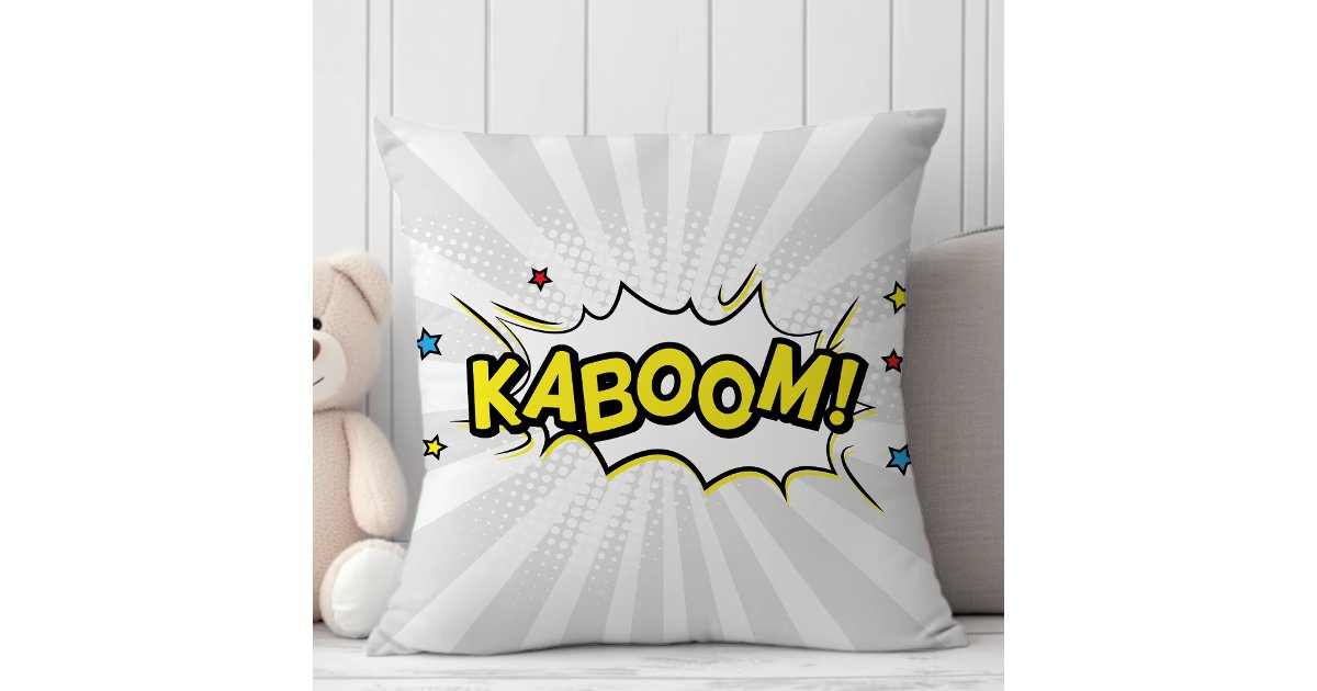 Superhero Comic Book Kaboom Cartoon Throw Pillow | Zazzle