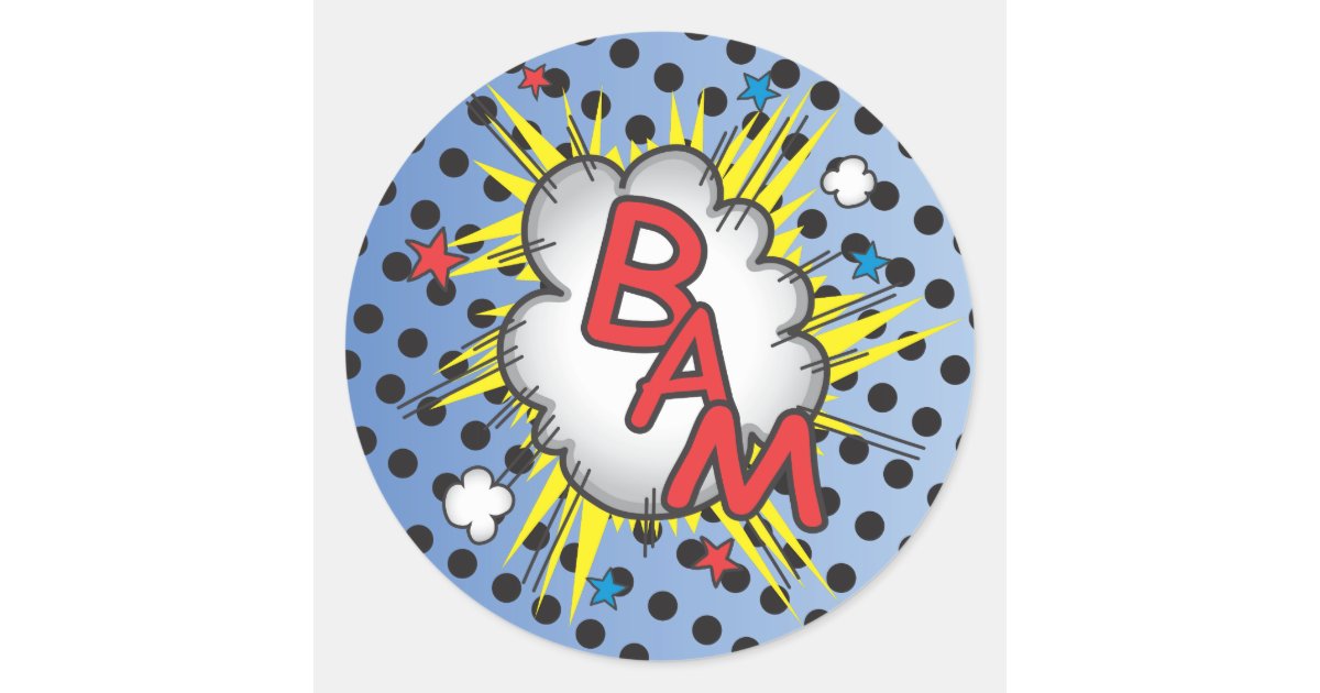 Superhero Comic Book Stickers, Bam! Classic Round Sticker | Zazzle