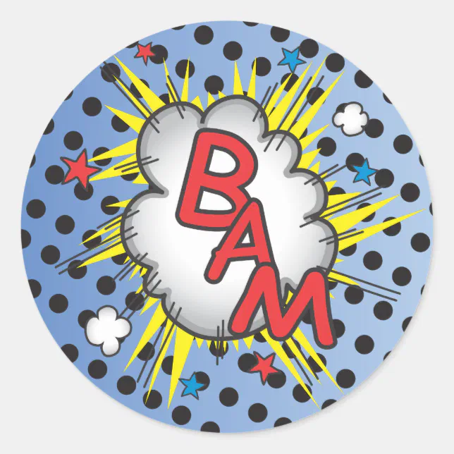 Superhero Comic Book Stickers, Bam! Classic Round Sticker | Zazzle