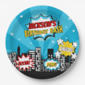 Superhero Comic Book Style Boy Birthday Blue Paper Plates | Zazzle