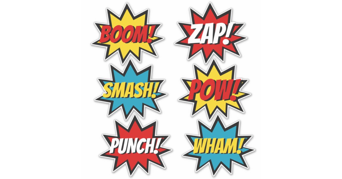 Superhero Comic Book Style Six Text Bubbles Sticker | Zazzle