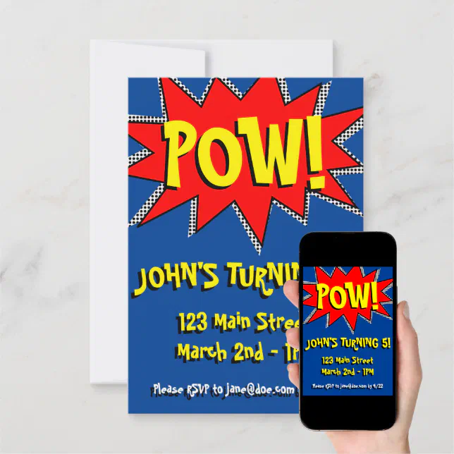 Superhero Comic Book Themed Invitation Template | Zazzle