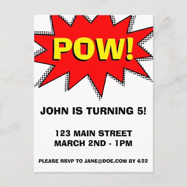 Superhero Comic Book Themed Invitation Template | Zazzle