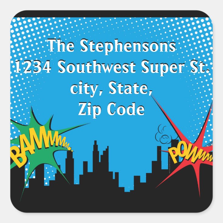 Superhero Comic Boy's Birthday Party Address Label | Zazzle