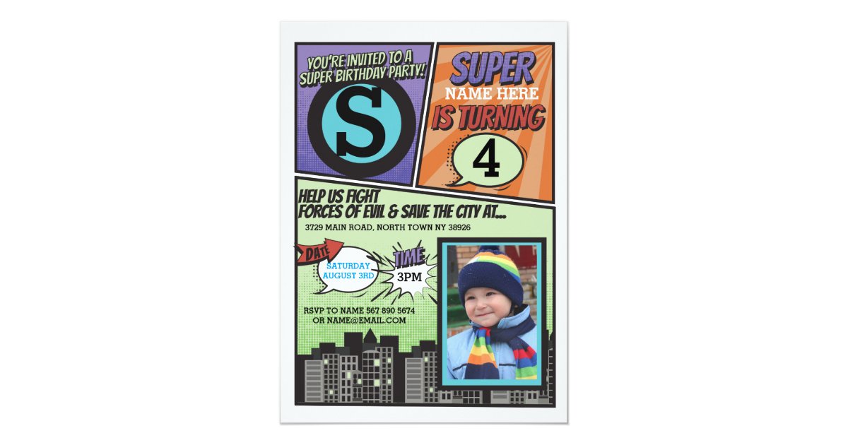 Superhero Comic Boy's Invitation Super Hero Invite | Zazzle.com
