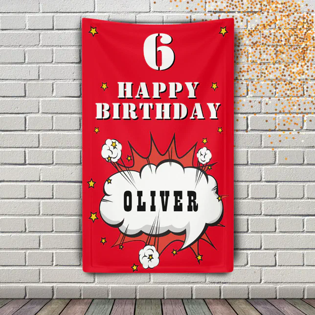 Superhero Comic Cloud Red Boy Birthday Party Banner | Zazzle