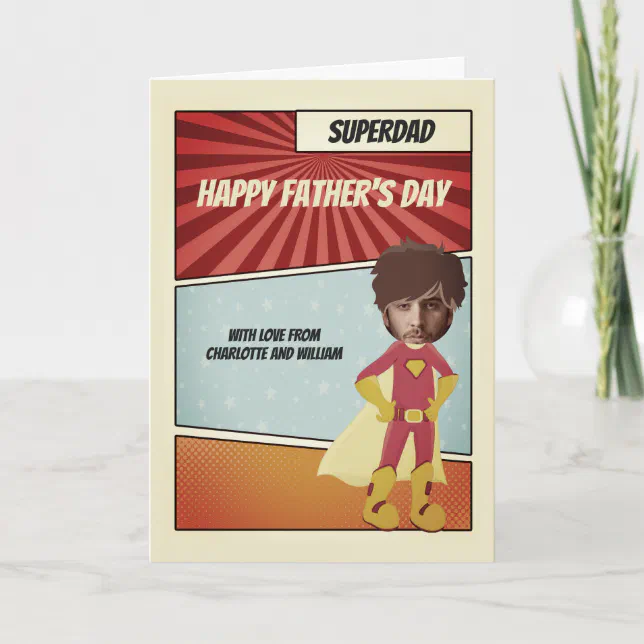 Superhero Comic Dad Happy Fathers Day Personalized Card | Zazzle