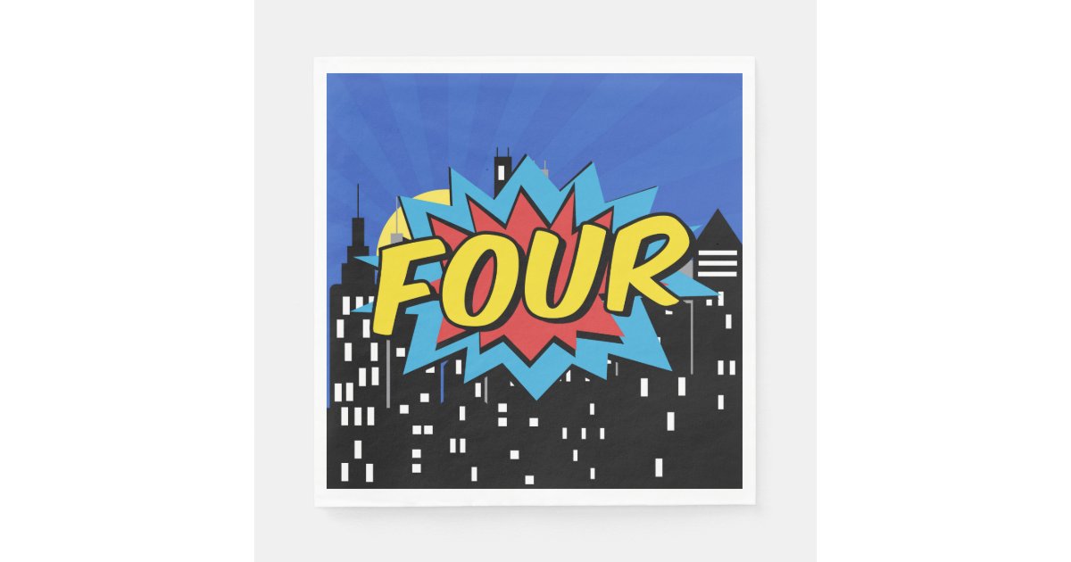 Superhero Comic Speech Bubble 4th Birthday Party Napkins | Zazzle