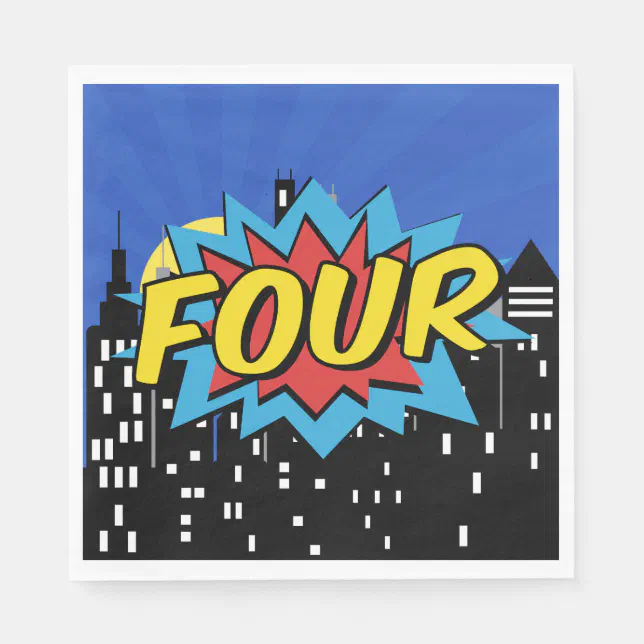 Superhero Comic Speech Bubble 4th Birthday Party Napkins | Zazzle