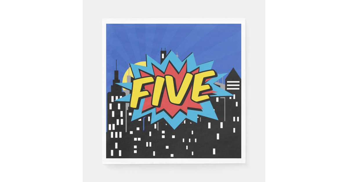 Superhero Comic Speech Bubble 5th Birthday Party Napkins | Zazzle