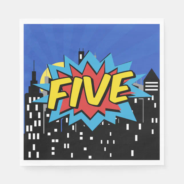 Superhero Comic Speech Bubble 5th Birthday Party Napkins | Zazzle