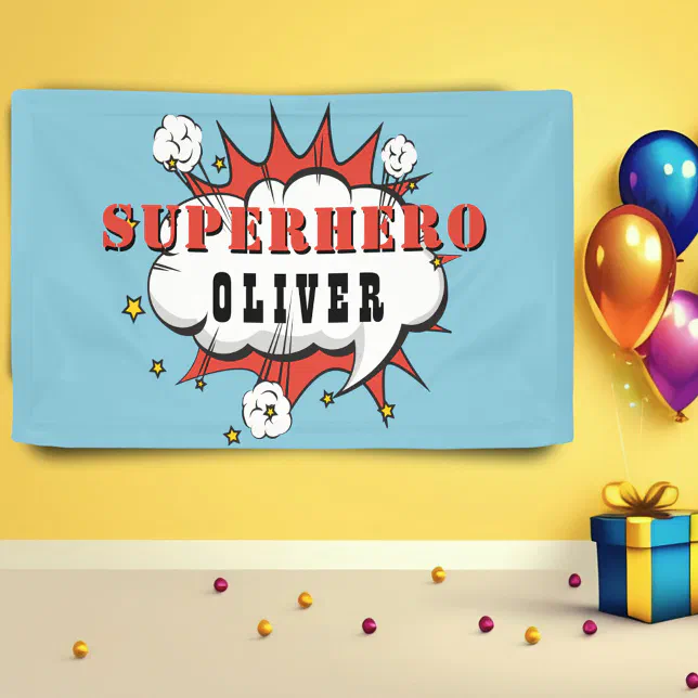 Superhero Comic Speech Bubble Boy Birthday Party Banner | Zazzle