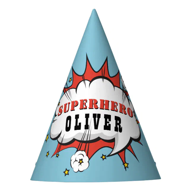Superhero Comic Speech Bubble Boy Birthday Party Hat | Zazzle