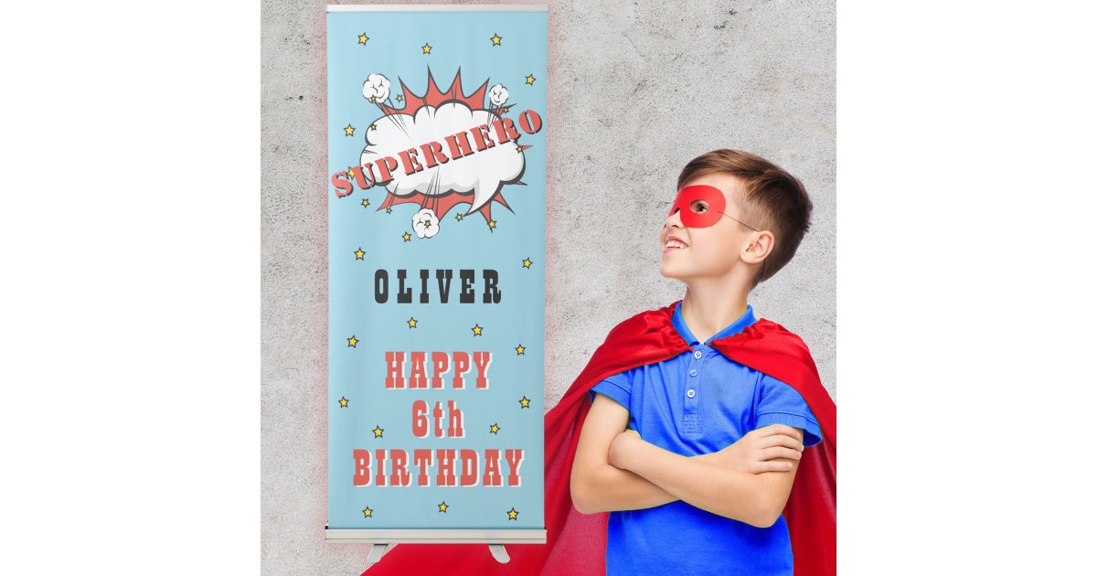 Superhero Comic Speech Bubble Boy Birthday Party Retractable Banner | Zazzle