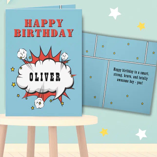 Superhero Comic Speech Bubble Boy Happy Birthday Card | Zazzle