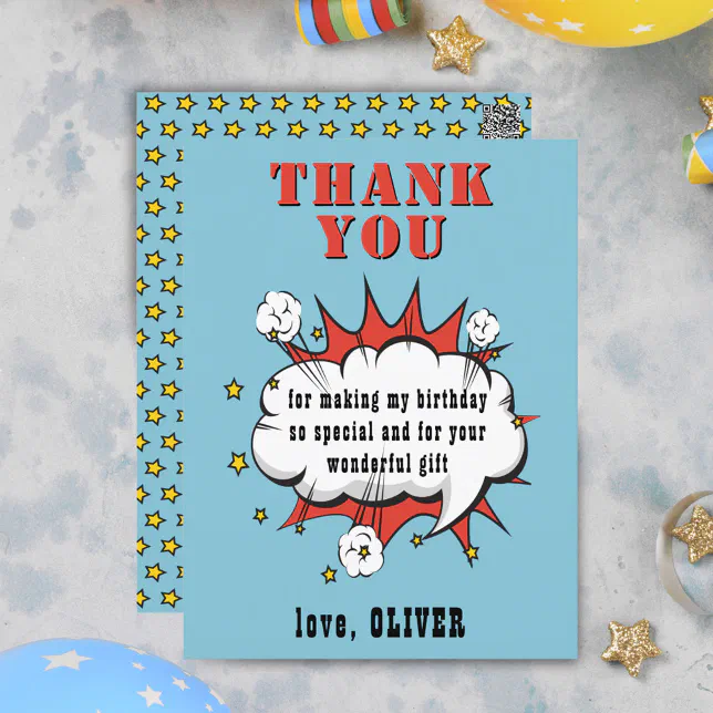 Superhero Comic Speech Cloud Birthday Thank you Postcard | Zazzle