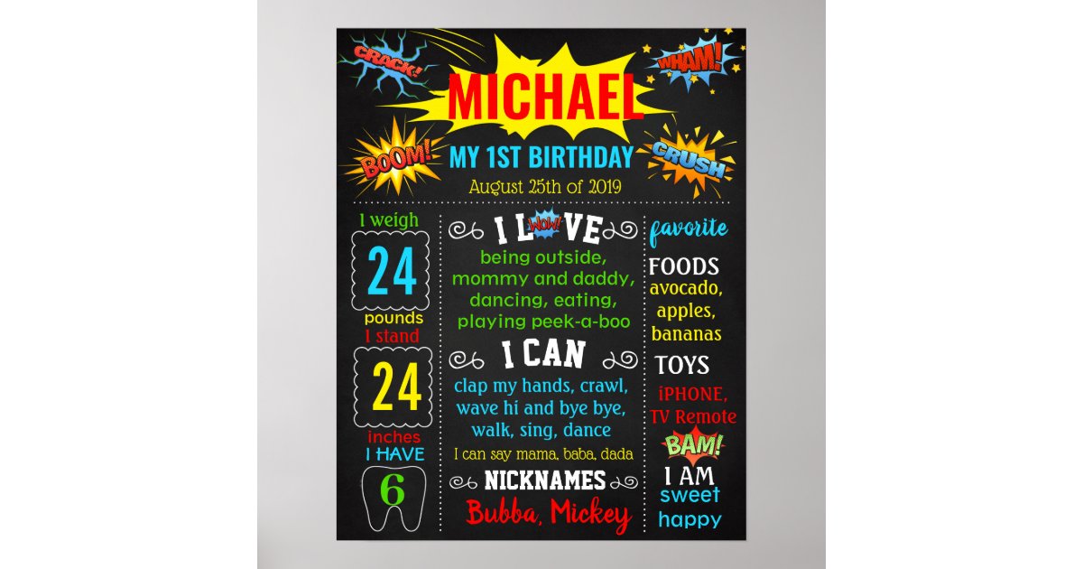 SuperHero Comics Super Hero Birthday board Poster | Zazzle