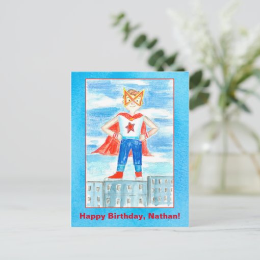 Superhero Custom Name Happy Birthday Postcard | Zazzle