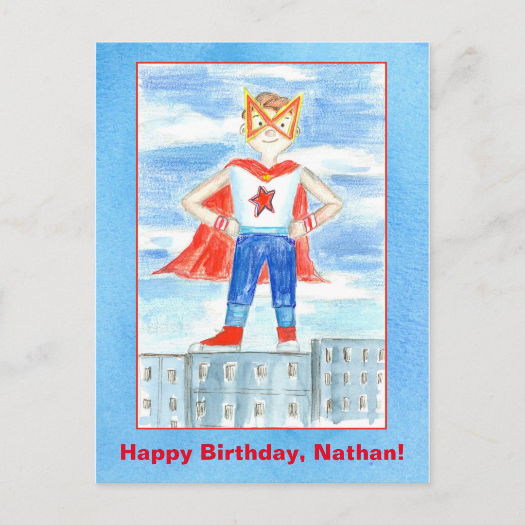 Superhero Custom Name Happy Birthday Postcard | Zazzle