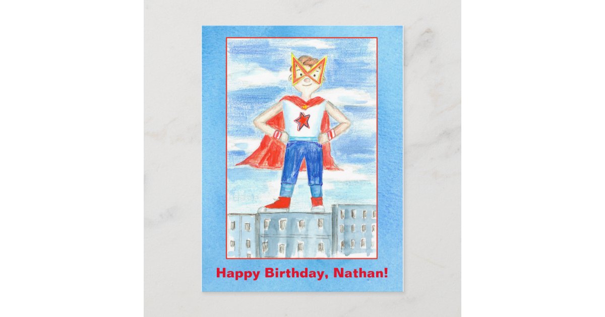 Superhero Custom Name Happy Birthday Postcard | Zazzle