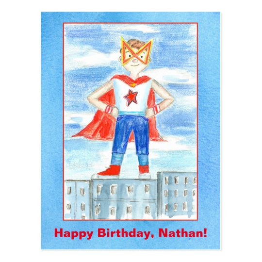 Superhero Custom Name Happy Birthday Postcard | Zazzle.com