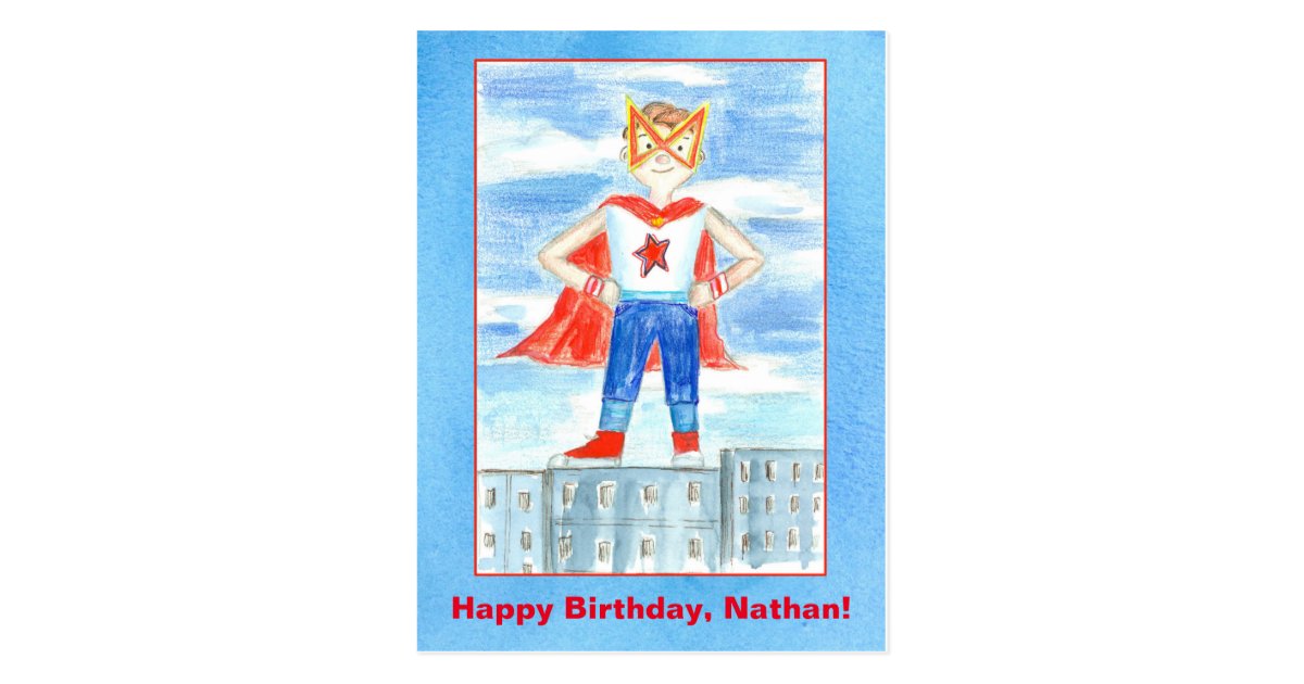 Superhero Custom Name Happy Birthday Postcard | Zazzle.com