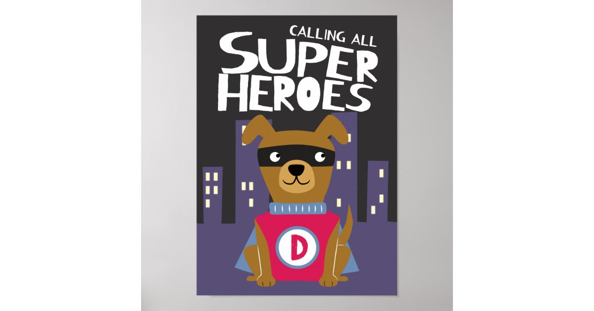 Superhero Dog Boys Nursery Room Poster | Zazzle