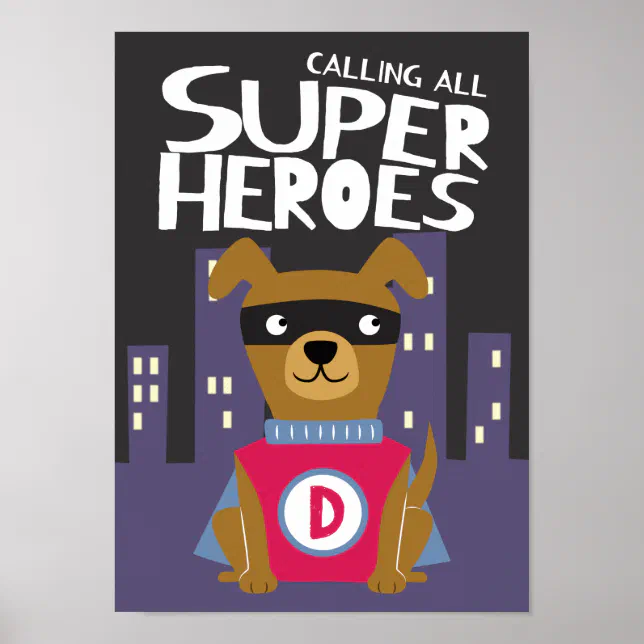 Superhero Dog Boys Nursery Room Poster | Zazzle