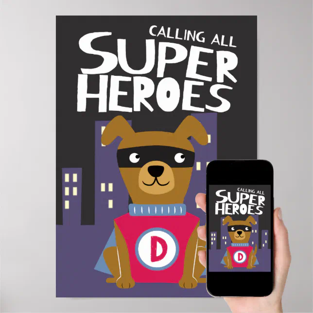 Superhero Dog Boys Nursery Room Poster | Zazzle