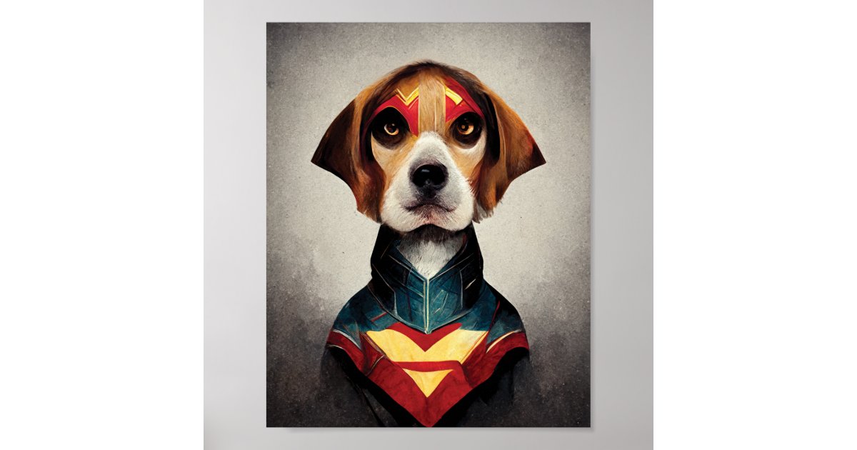 Superhero Dog Portrait | Beagle Poster | Zazzle