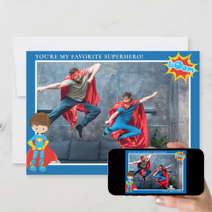 Superhero Father's Day Personalized Photo Holiday Card | Zazzle