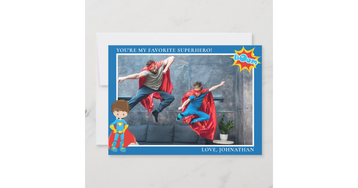 Superhero Father's Day Personalized Photo Holiday Card | Zazzle