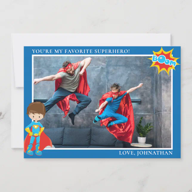 Superhero Father's Day Personalized Photo Holiday Card | Zazzle